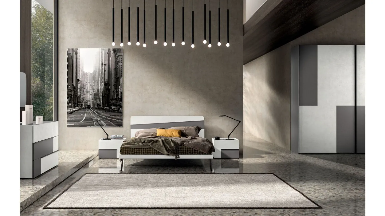 Camera matrimoniale moderna completa di armadio ante scorrevoli modello ...