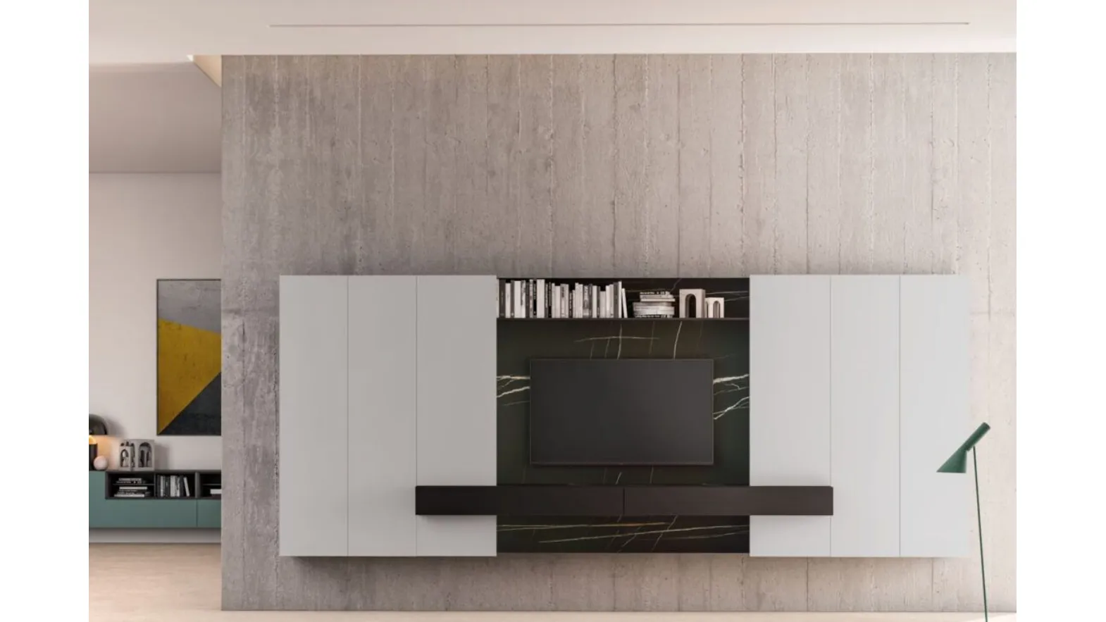 Mobile soggiorno moderno di design completo di pensili e cassetto ed ...